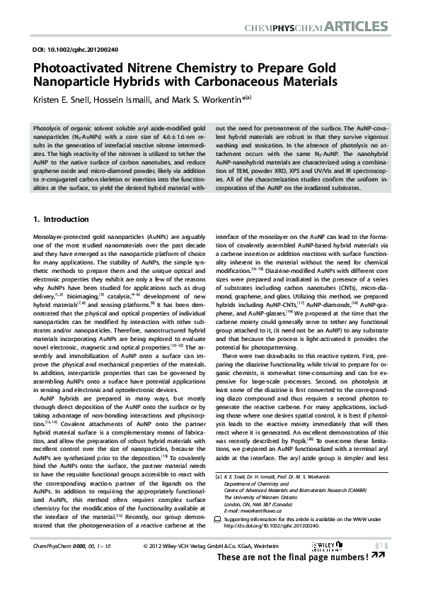 (PDF) Photoactivated Nitrene Chemistry to Prepare Gold Nanoparticle ...
