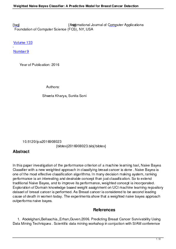 (PDF) Weighted Naive Bayes Classifier: A Predictive Model for Breast ...