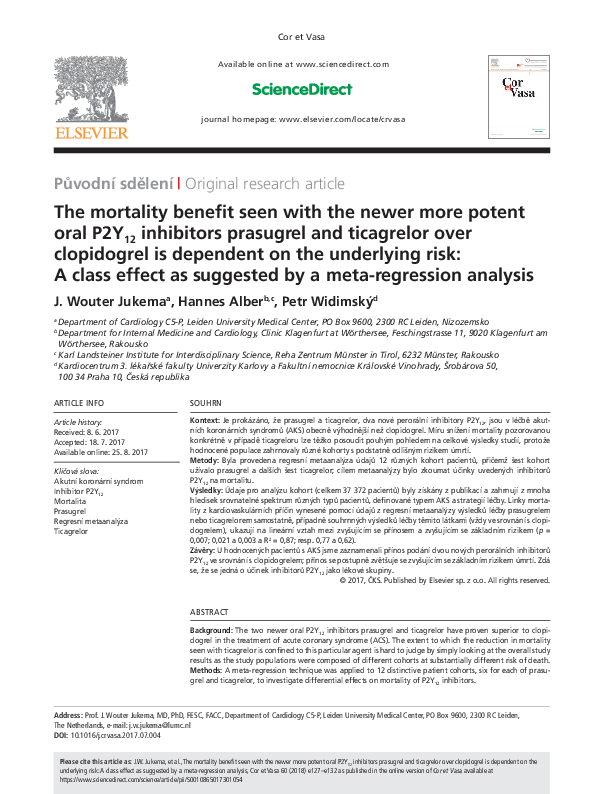 (PDF) The mortality benefit seen with the newer more potent oral P2Y 12 ...