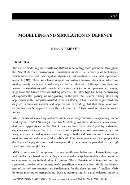 (PDF) Modelling and Simulation in Defence
