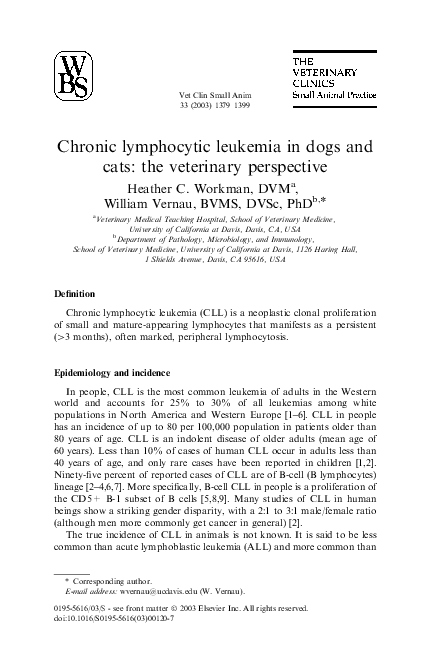 (PDF) Chronic lymphocytic leukemia in dogs and cats: the veterinary ...