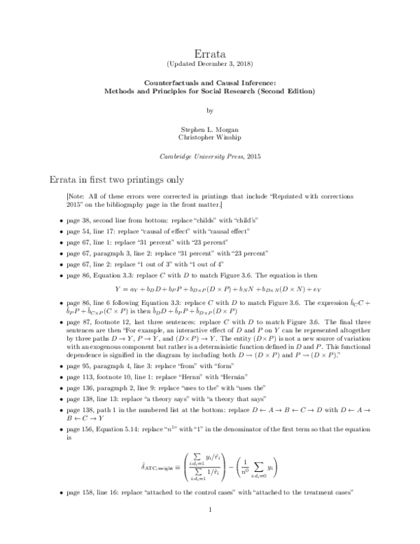 (PDF) Counterfactuals and causal inference: methods and principles for ...