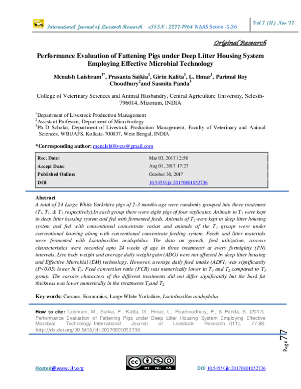 (PDF) Performance Evaluation of Fattening Pigs under Deep Litter ...