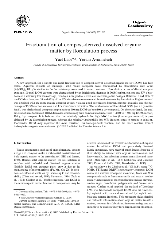 (PDF) Flocculation of Compost-Derived Dissolved Organic Matter