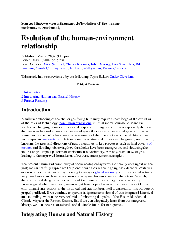 (PDF) Evolution of the human-environment relationship