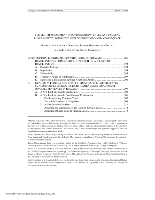 (PDF) The Eighth Amendment Evolves: Defining Cruel and Unusual ...