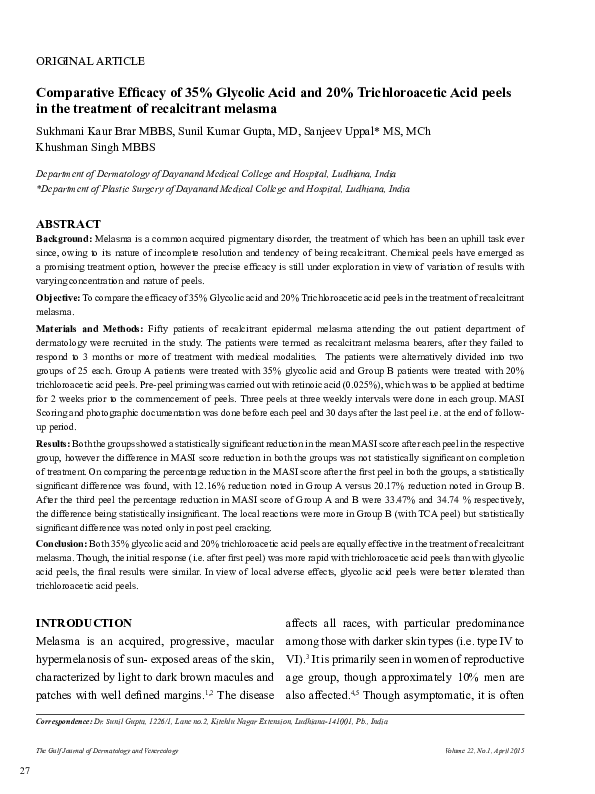 (PDF) Comparative Efficacy of 35 % Glycolic Acid and 20 % ...