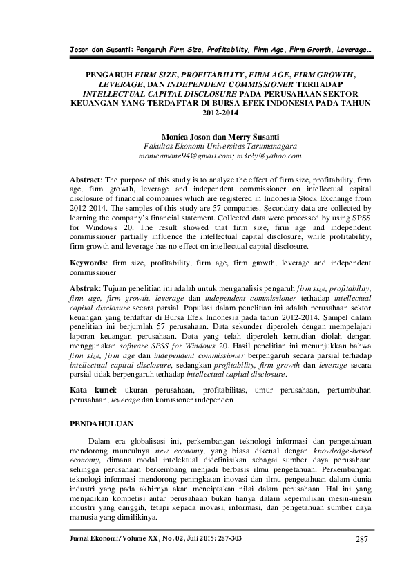 (PDF) Pengaruh Firm Size, Profitability, Firm Age, Firm Growth, Leverage, Dan Independent ...