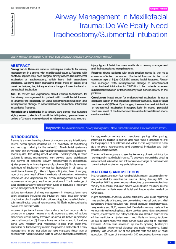 (PDF) Airway management in maxillofacial trauma: do we really need ...