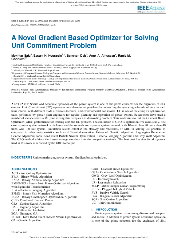 (PDF) A Novel Gradient Based Optimizer for Solving Unit Commitment Problem