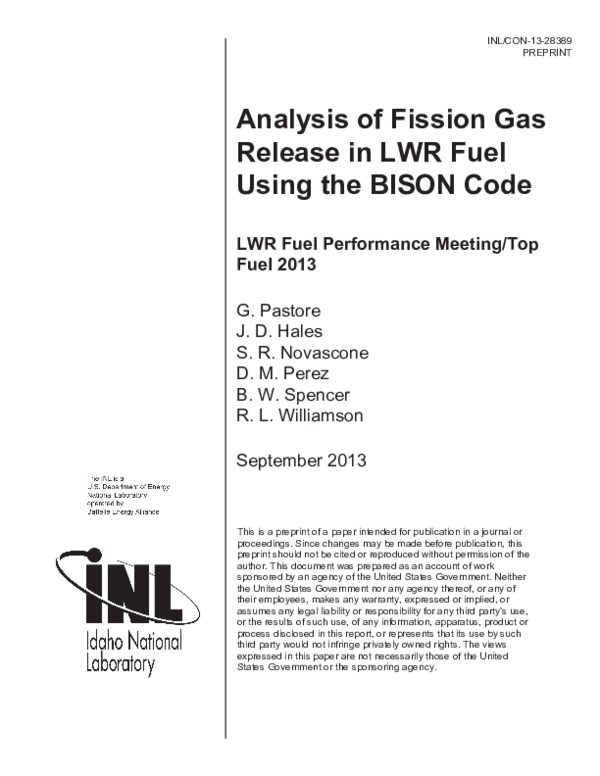 (PDF) Analysis of fission gas release in LWR fuel using the BISON code