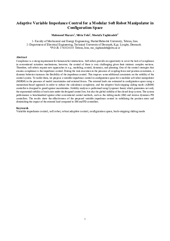 Pdf Adaptive Variable Impedance Control For A Modular Soft Robot