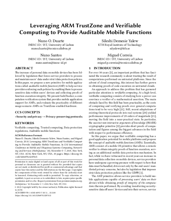 (PDF) Leveraging ARM TrustZone and Verifiable Computing to Provide ...