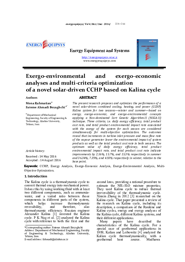 (PDF) Optimizing Solar-Driven CCHP Kalina System