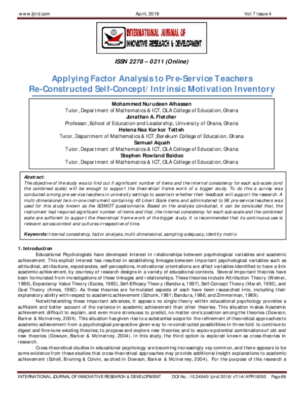 (PDF) Applying Factor Analysis to Pre-Service Teachers Re-Constructed ...