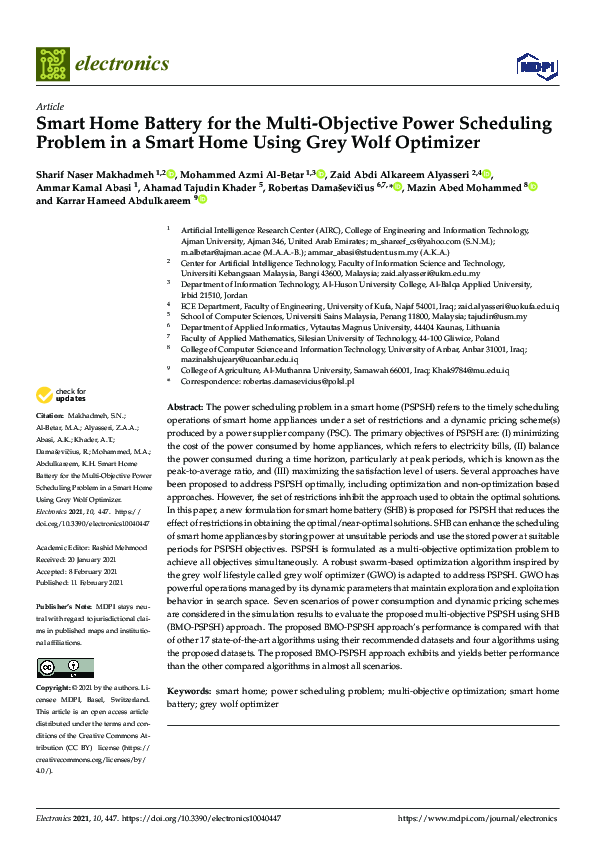 Pdf Smart Home Battery For The Multi Objective Power Scheduling Problem In A Smart Home Using
