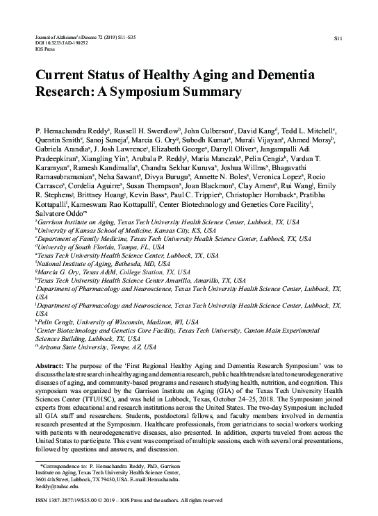 (PDF) Current Status of Healthy Aging and Dementia Research: A ...