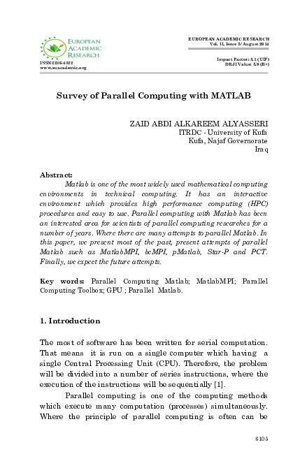 (PDF) Survey of Parallel Computing with MATLAB