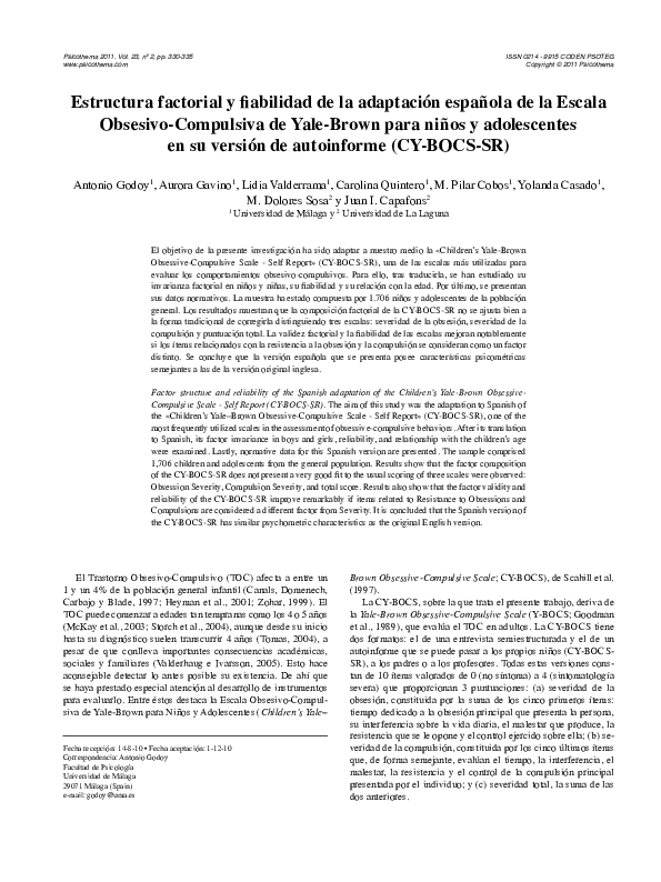 (PDF) Factor structure and reliability of the Spanish adaptation of the ...
