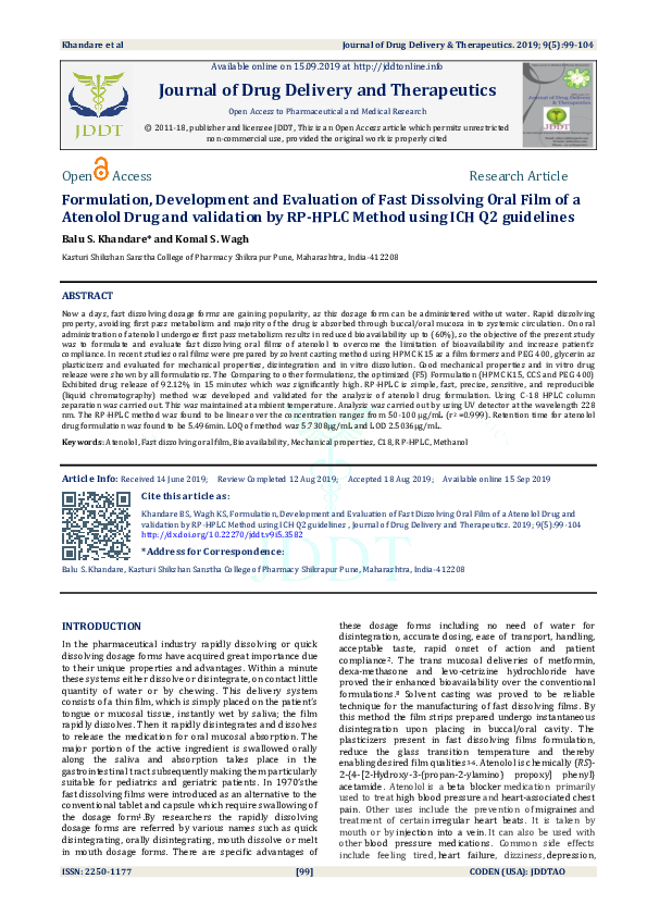 Pdf Formulation Development And Evaluation Of Fast Dissolving Oral