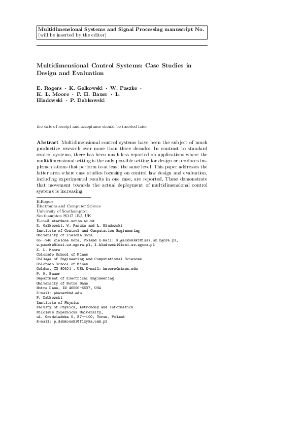 (PDF) Multidimensional control systems: case studies in design and ...