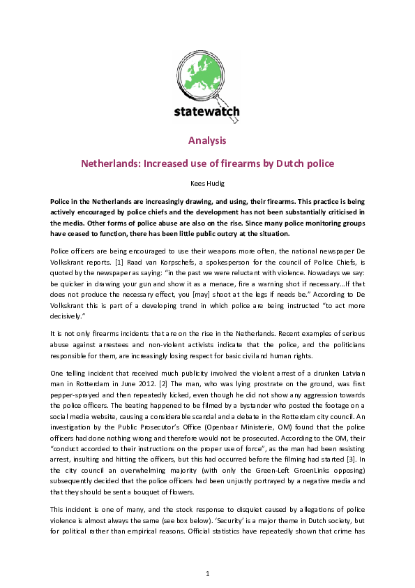 (PDF) Analysis Netherlands: Increased use of firearms by Dutch police