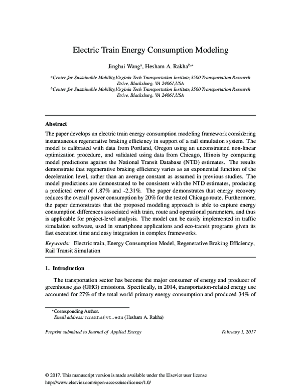 (PDF) Electric train energy consumption modeling