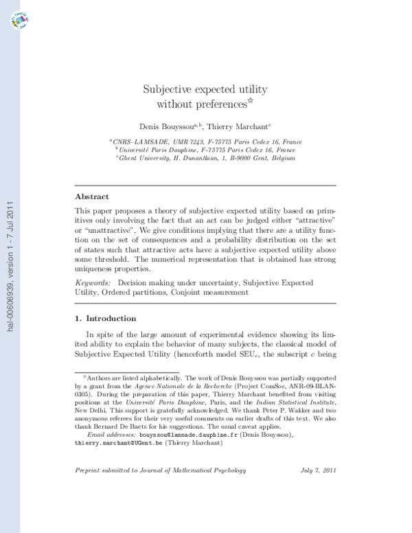(PDF) Subjective expected utility without preferences