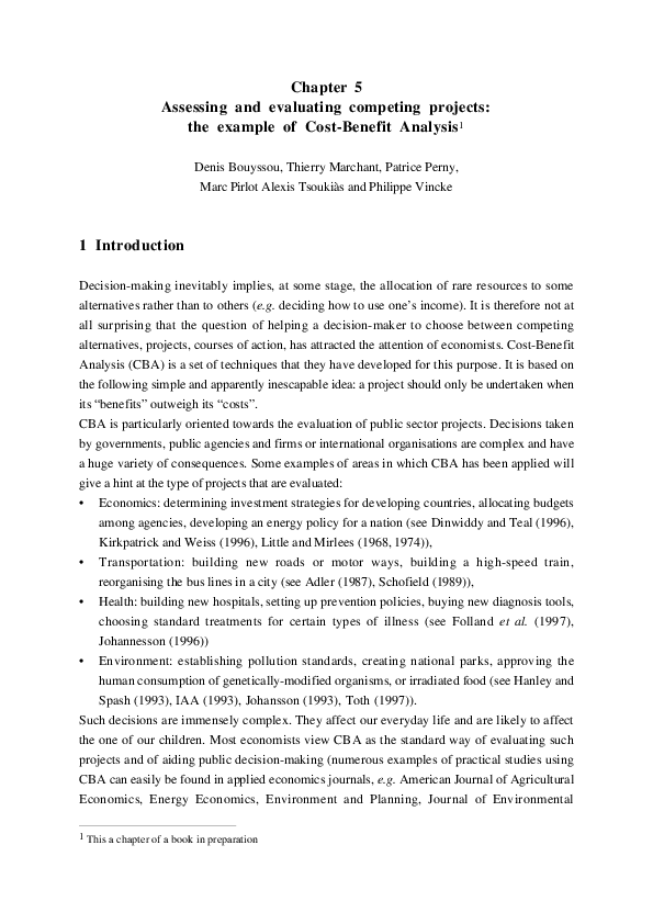 Assessing and evaluating competing projects: the example of Cost ...