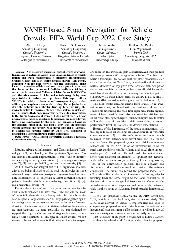 (PDF) VANET-Based Smart Navigation for Vehicle Crowds: FIFA World Cup ...