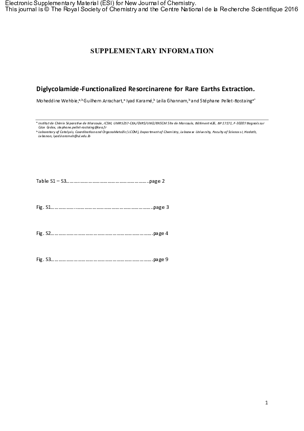 (PDF) Diglycolamide-Functionalized Resorcinarene for Rare Earths Extraction