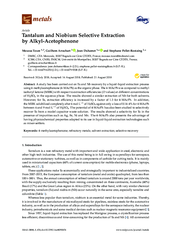 (PDF) Tantalum and Niobium Selective Extraction by Alkyl-Acetophenone