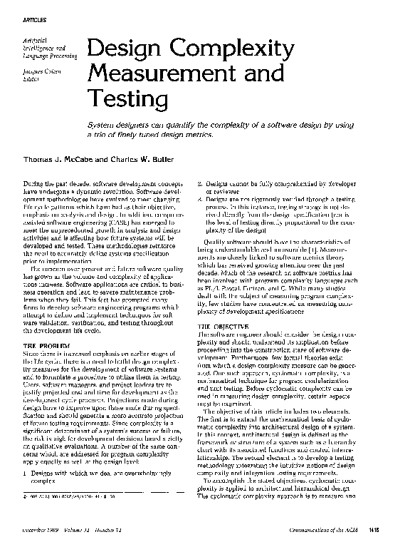 (PDF) Design complexity measurement and testing