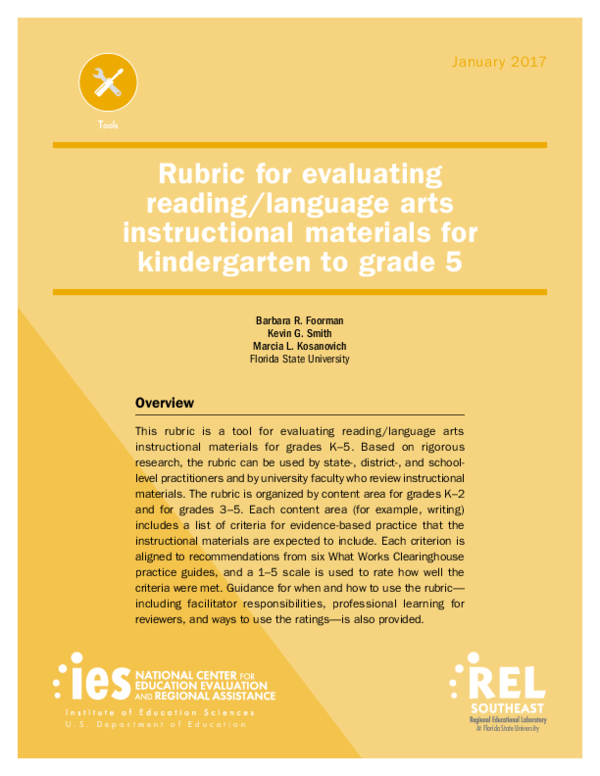 (PDF) Rubric for Evaluating Reading/Language Arts Instructional ...