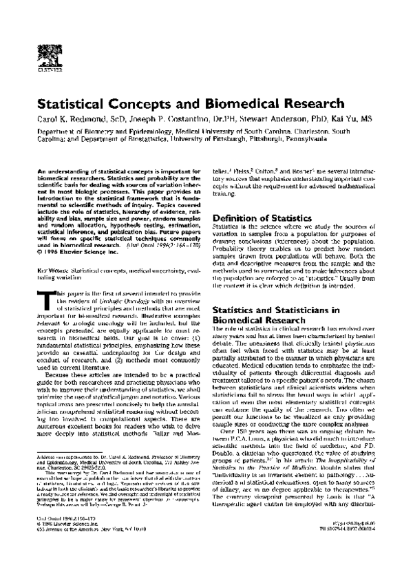 (PDF) Statistical concepts and biomedical research