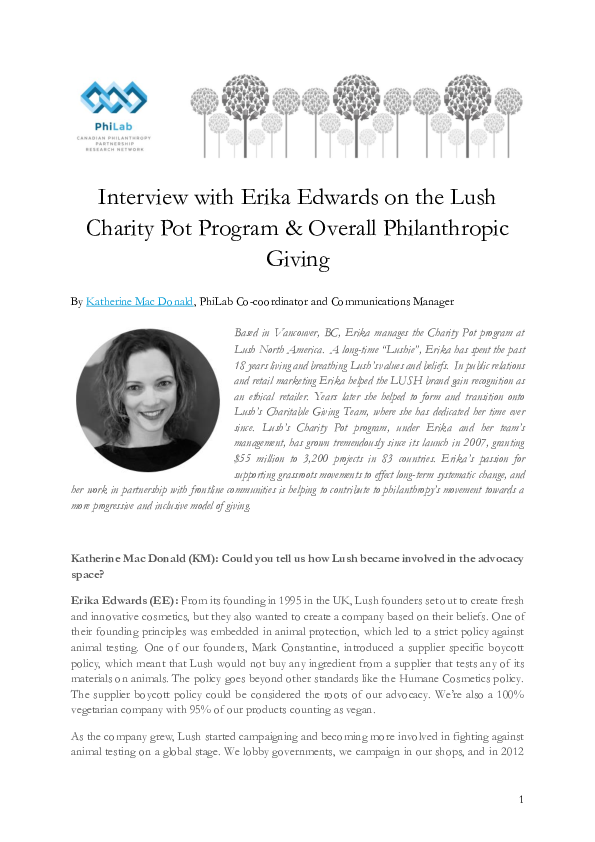(PDF) Interview with Erika Edwards on the Lush Charity Pot Program ...