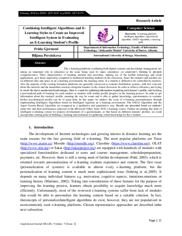 Pdf Combining Intelligent Algorithms And E Learning Styles To Create