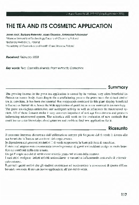 (PDF) The tea and its cosmetic application