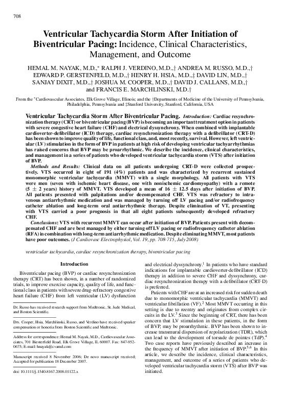 (PDF) Ventricular Tachycardia Storm After Initiation of Biventricular ...