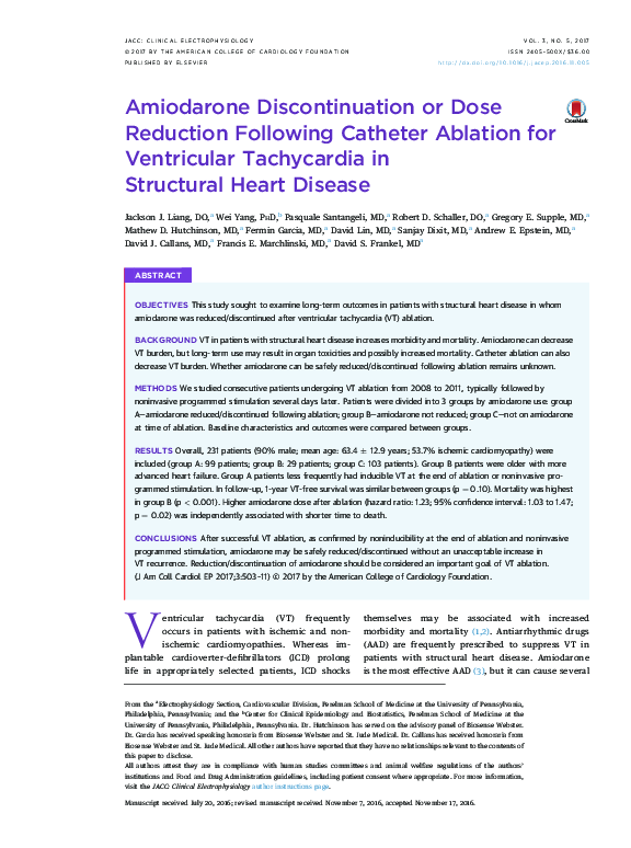 (PDF) Amiodarone Discontinuation or Dose Reduction Following Catheter ...