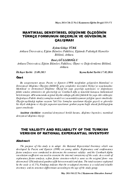 (PDF) The Validity and Reliability of the Turkish Version of Rational ...