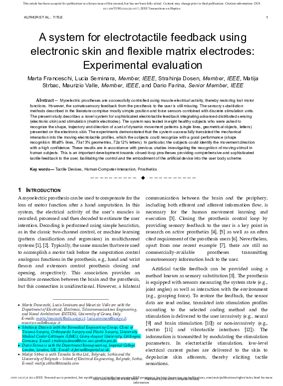 (PDF) A system for electrotactile feedback using electronic skin and ...