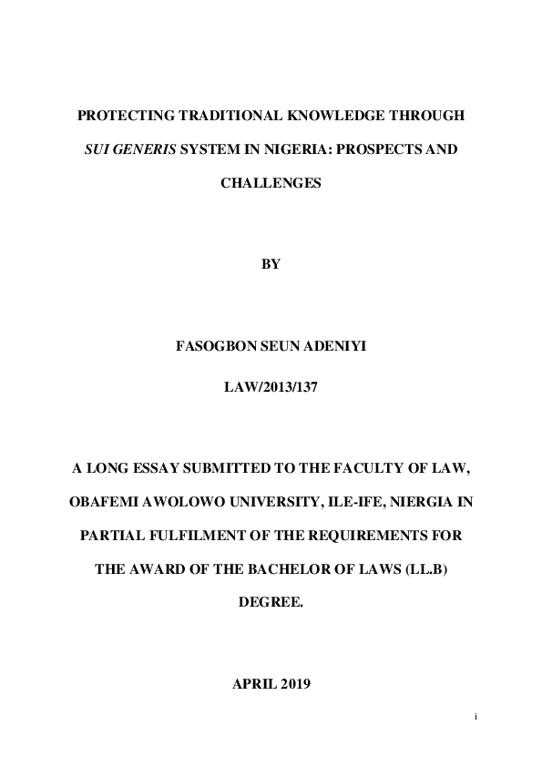 (PDF) Protecting Traditional Knowledge Through Sui Generis System by ...