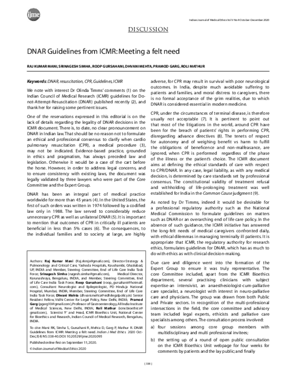 (PDF) DNAR Guidelines from ICMR: Meeting a felt need