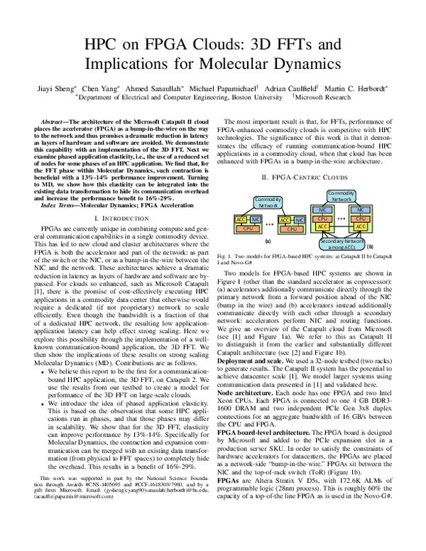 Pdf Hpc On Fpga Clouds 3d Ffts And Implications For Molecular Dynamics
