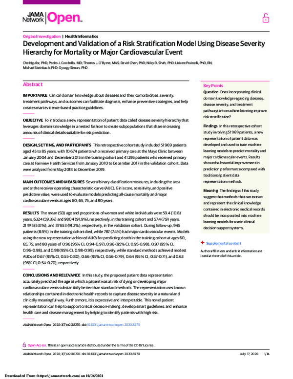 (PDF) Development and Validation of a Risk Stratification Model Using ...