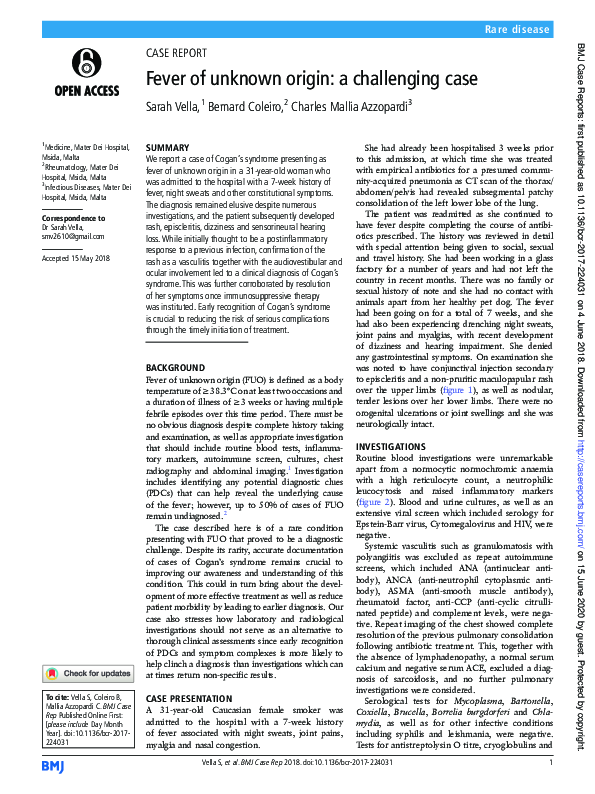 (PDF) Fever of unknown origin: a challenging case