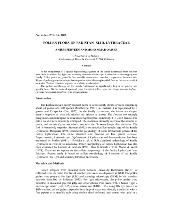(PDF) Pollen Flora of Pakistan-XLIII. Lythraceae