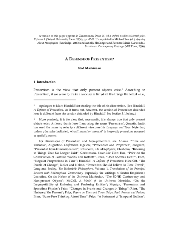 (PDF) A Defence of Presentism