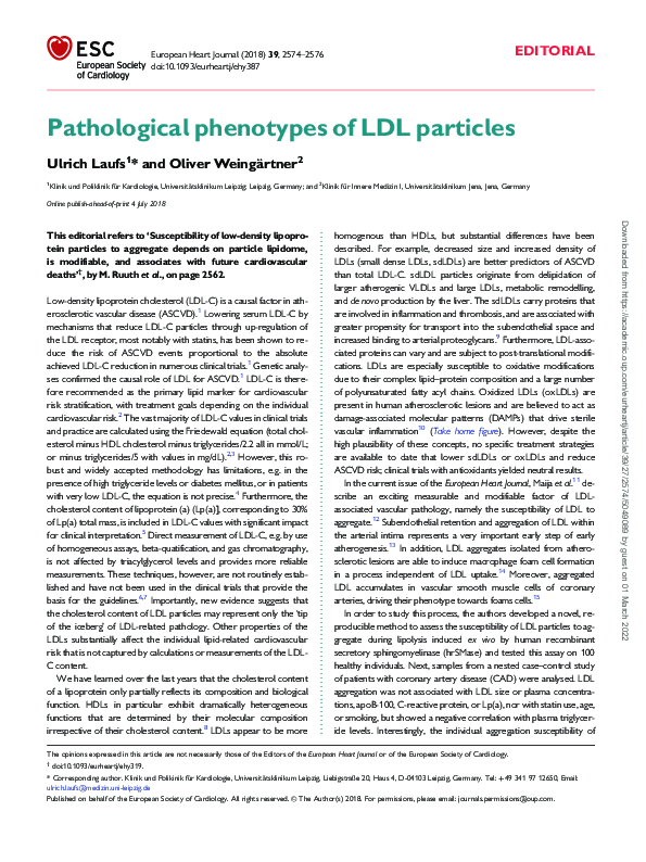 (PDF) Pathological phenotypes of LDL particles